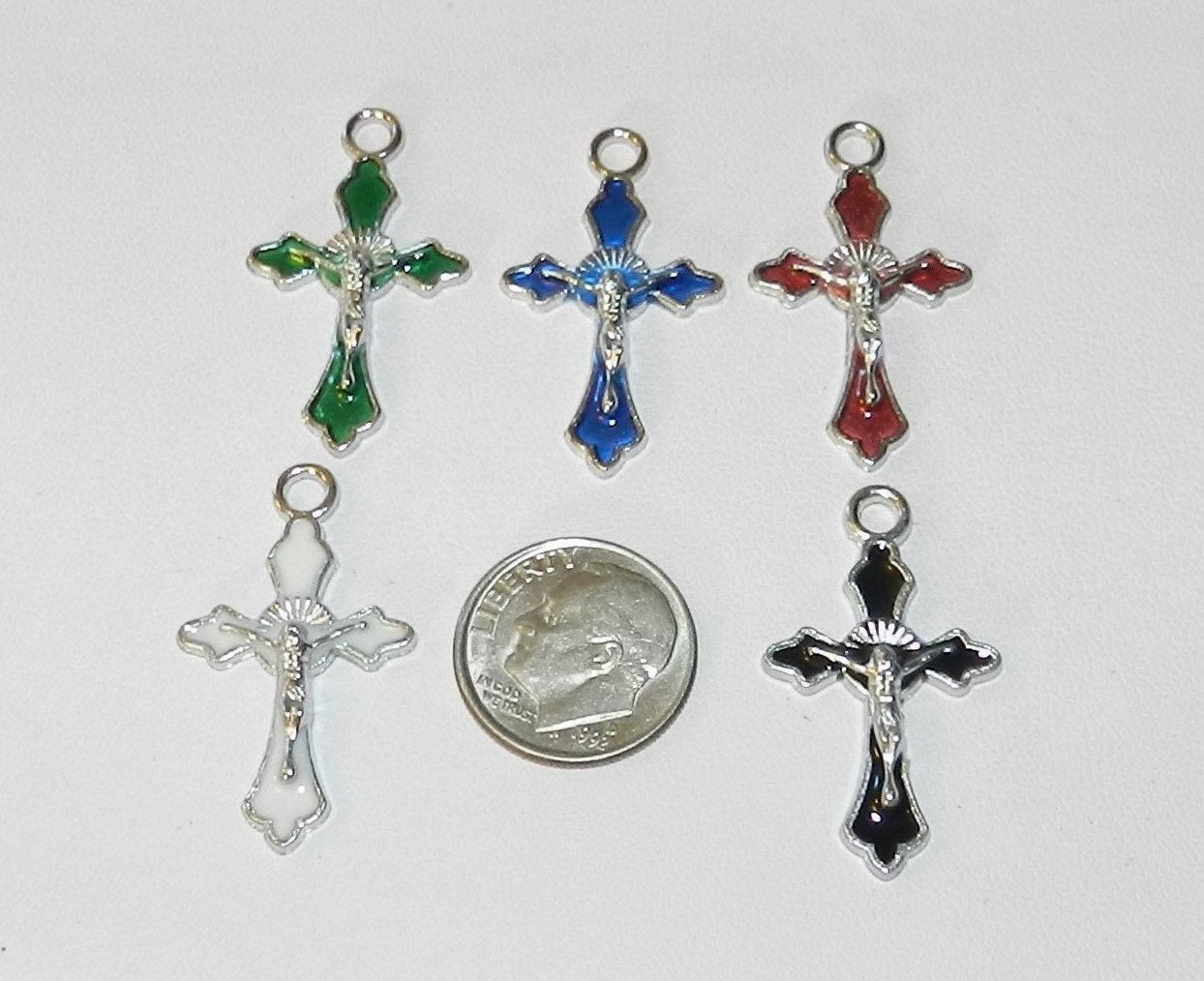 Silver Enameled Cross Charm 5 piece V5104 | Etsy