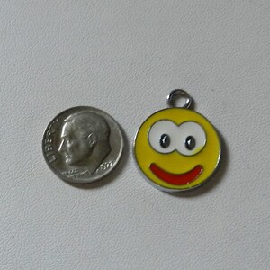 Silver Enameled Emoji Smiley Face Charm 2 pieces V5151 | Etsy