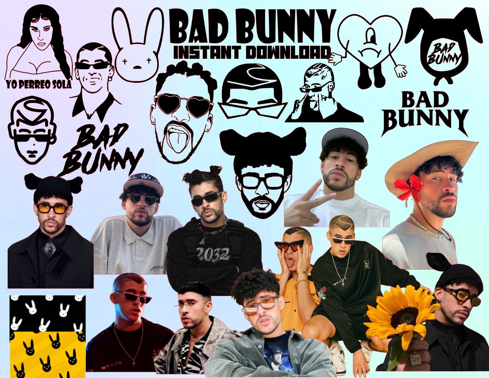 Bad Bunny Png Bundle, 24 Images, Bad Bunny SVG, Yo Perreo Sola Svg ...