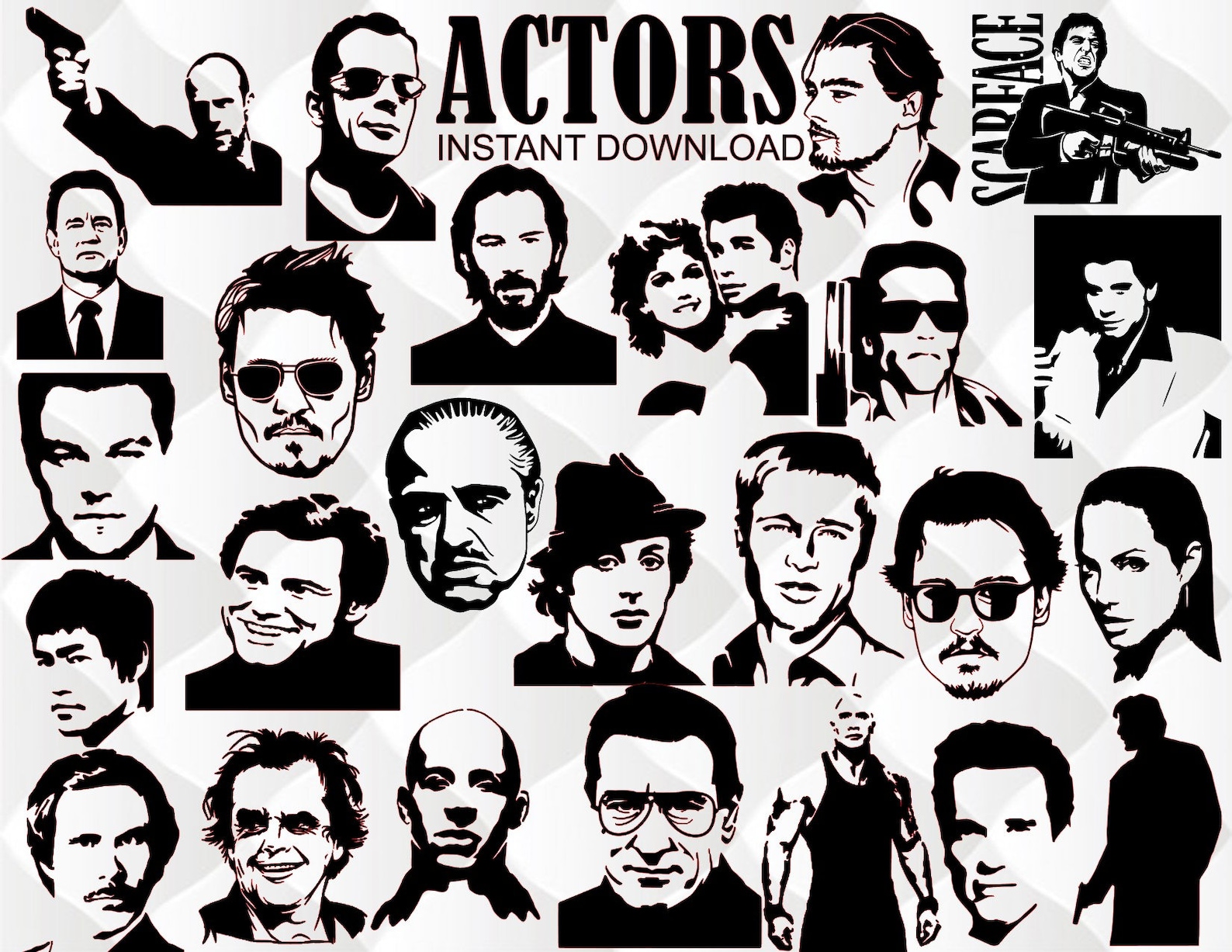 Actors SVG Bundle, 25 Images, John Travolta Svg, Vin Diesel Svg, Keanu ...
