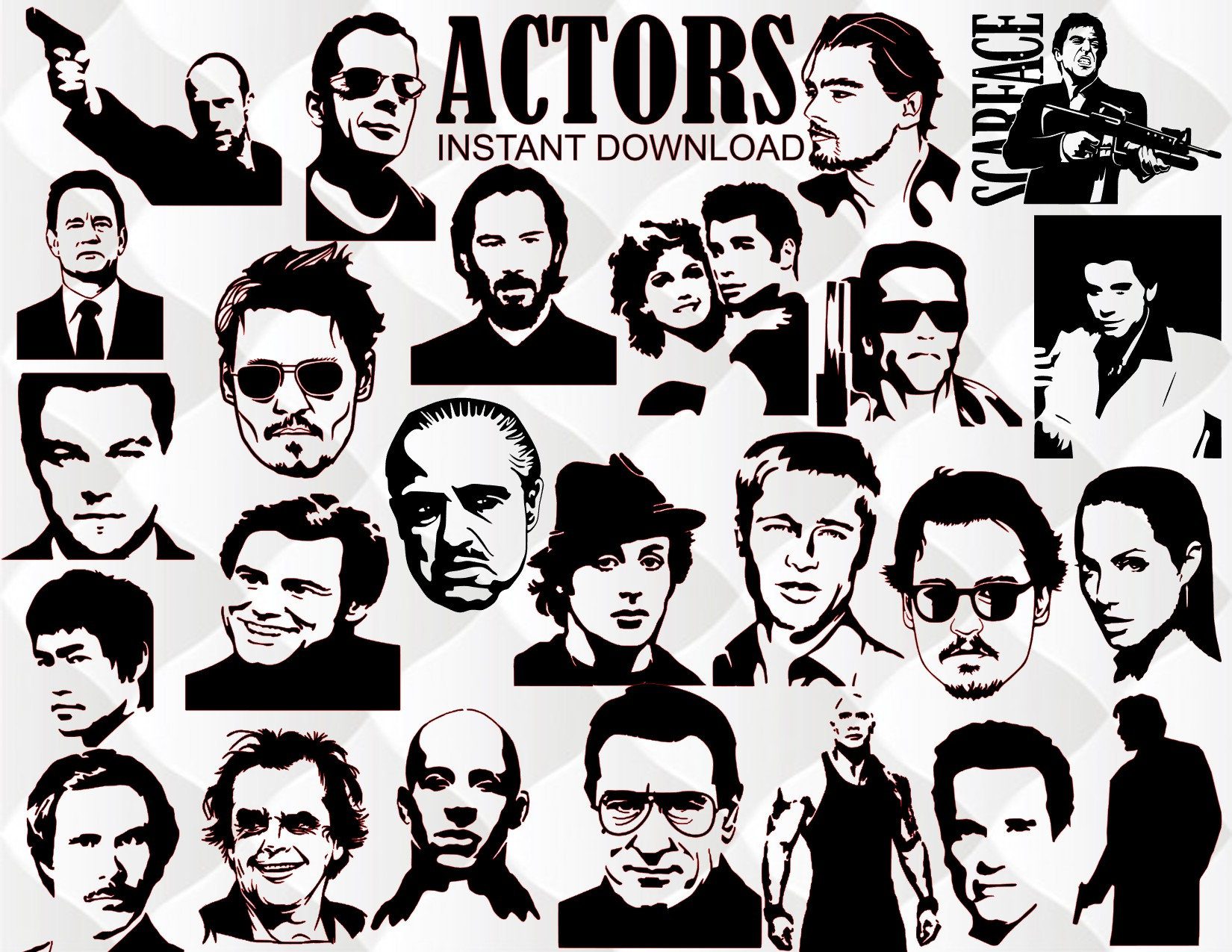 Actors SVG Bundle, 25 Images, John Travolta Svg, Vin Diesel Svg, Keanu ...
