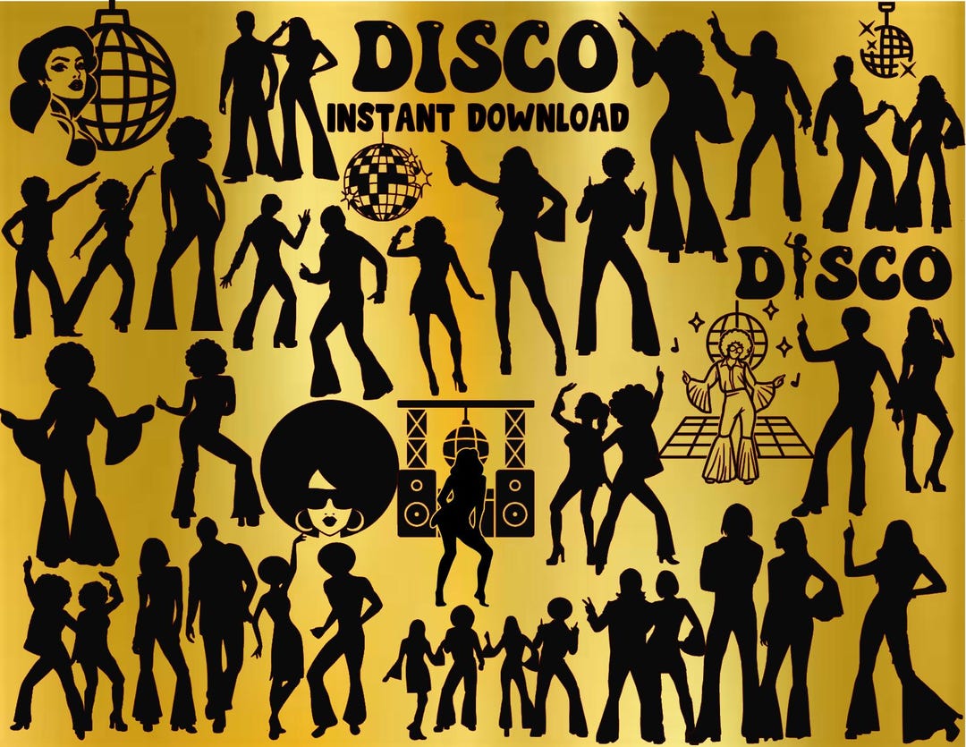 Disco Silhouette Bundle Svg, 27 Images, Disco Dancing SVG, Disco ...