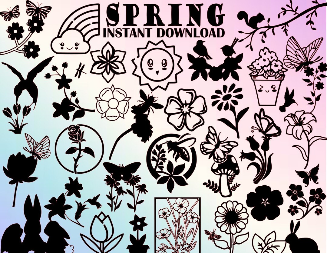 Cute Spring Svg Bundle , 30 Images, Flower Svg, Bunny Svg, Sunshine Svg ...