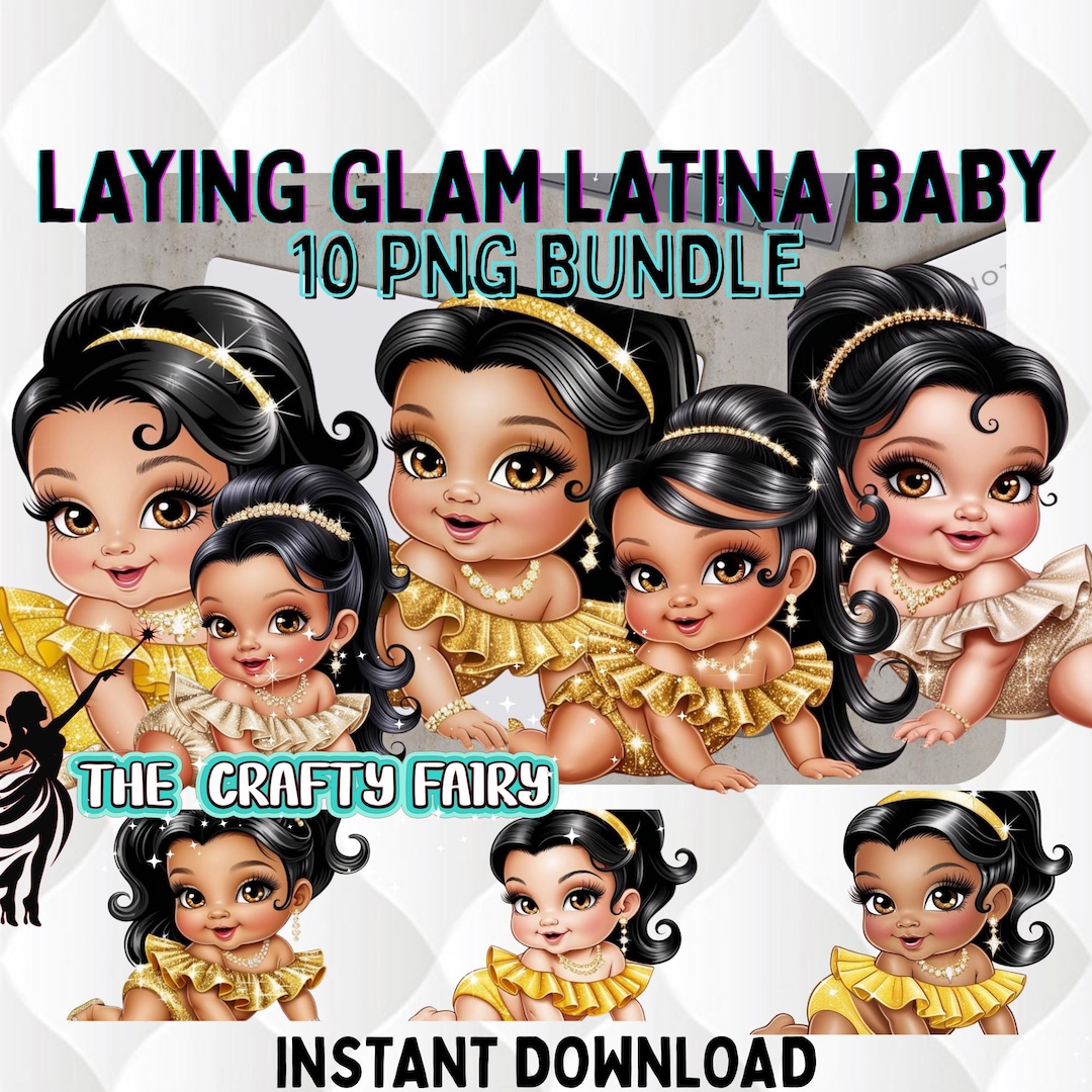 Latina Glam Baby Clipart – Gold Princess PNG, Nursery Art (digital ...