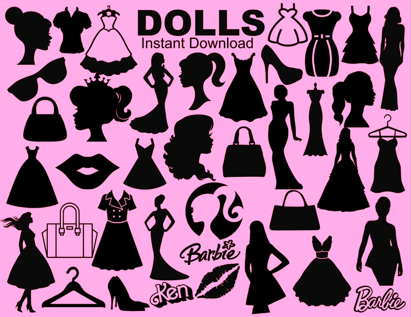 Dolls Silhouette Bundle, 40 Images, Woman Svg, Dolls PNG, Woman ...