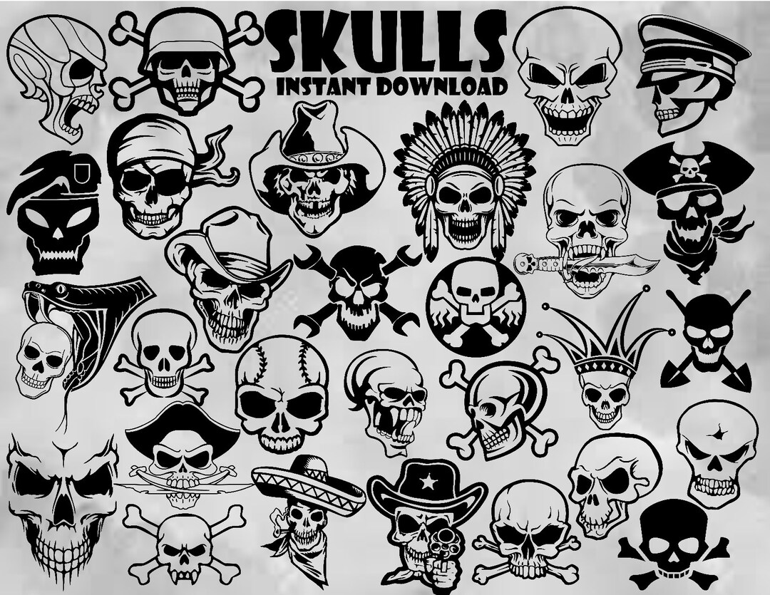Skull Svg Bundle, 30 Images, Skull Svg, Skull Cut File, Skull ...