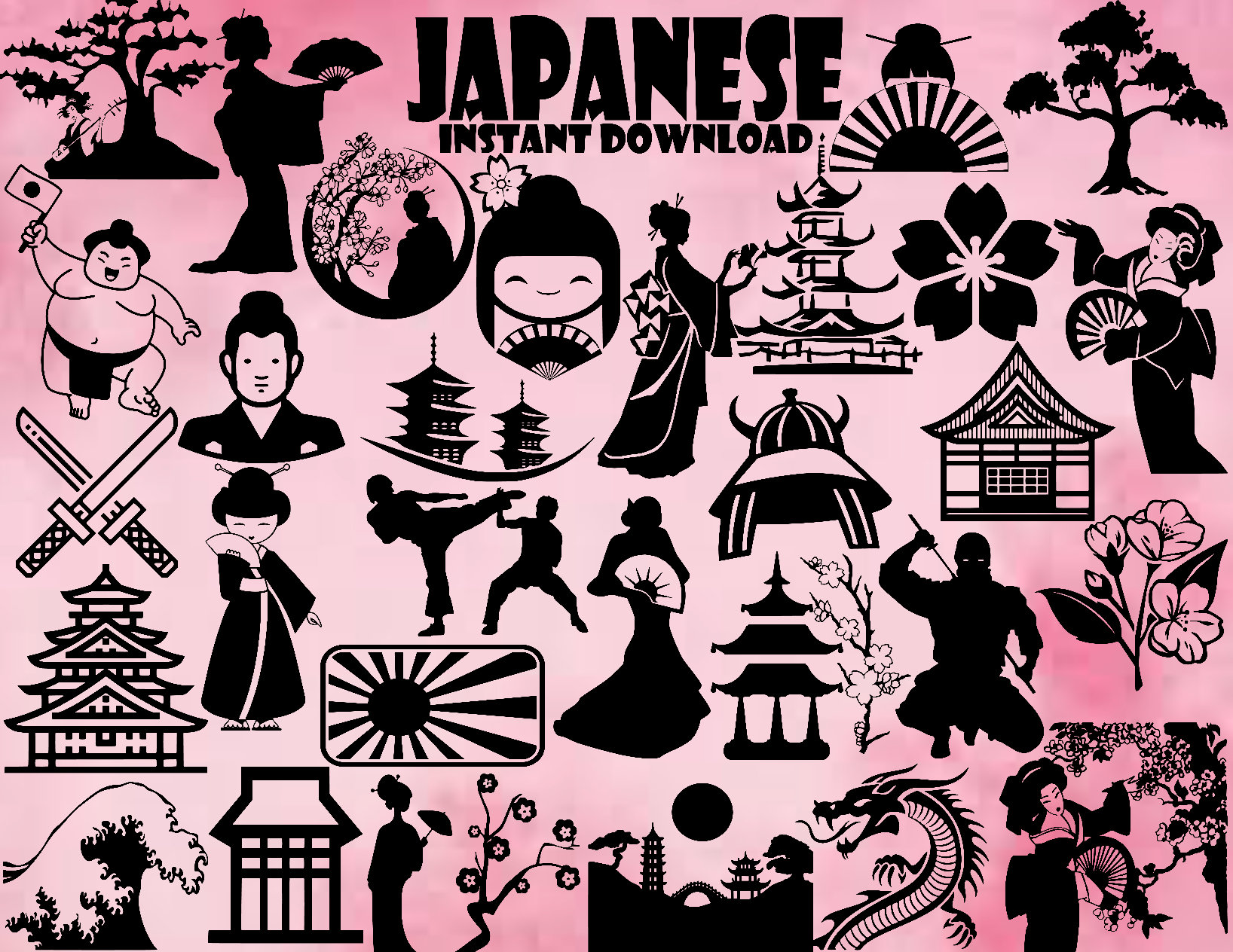 Japanese Woman Svg Bundle, 30 Images, Woman Svg, Japanese Svg, Japan ...