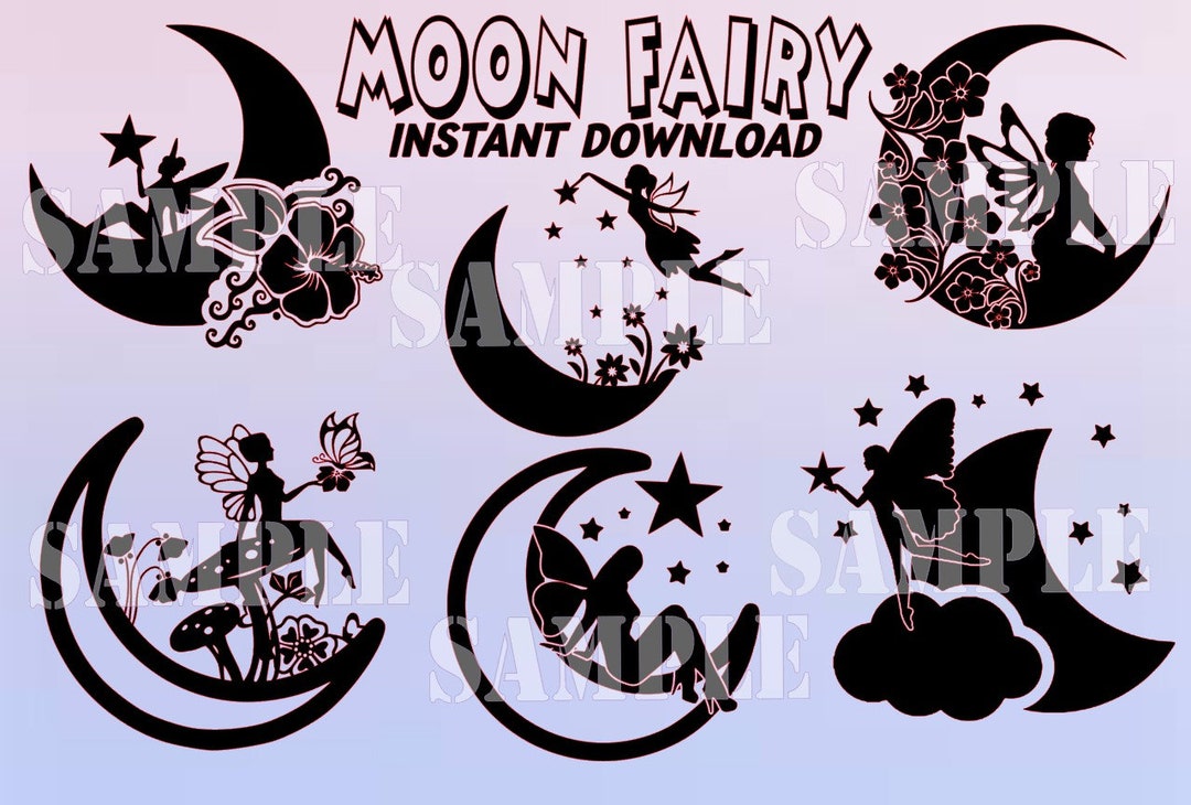 Moon Fairy Bundle SVG,6 Images, Fairies Svg, Moon Fairy Svg, Fairy Moon ...