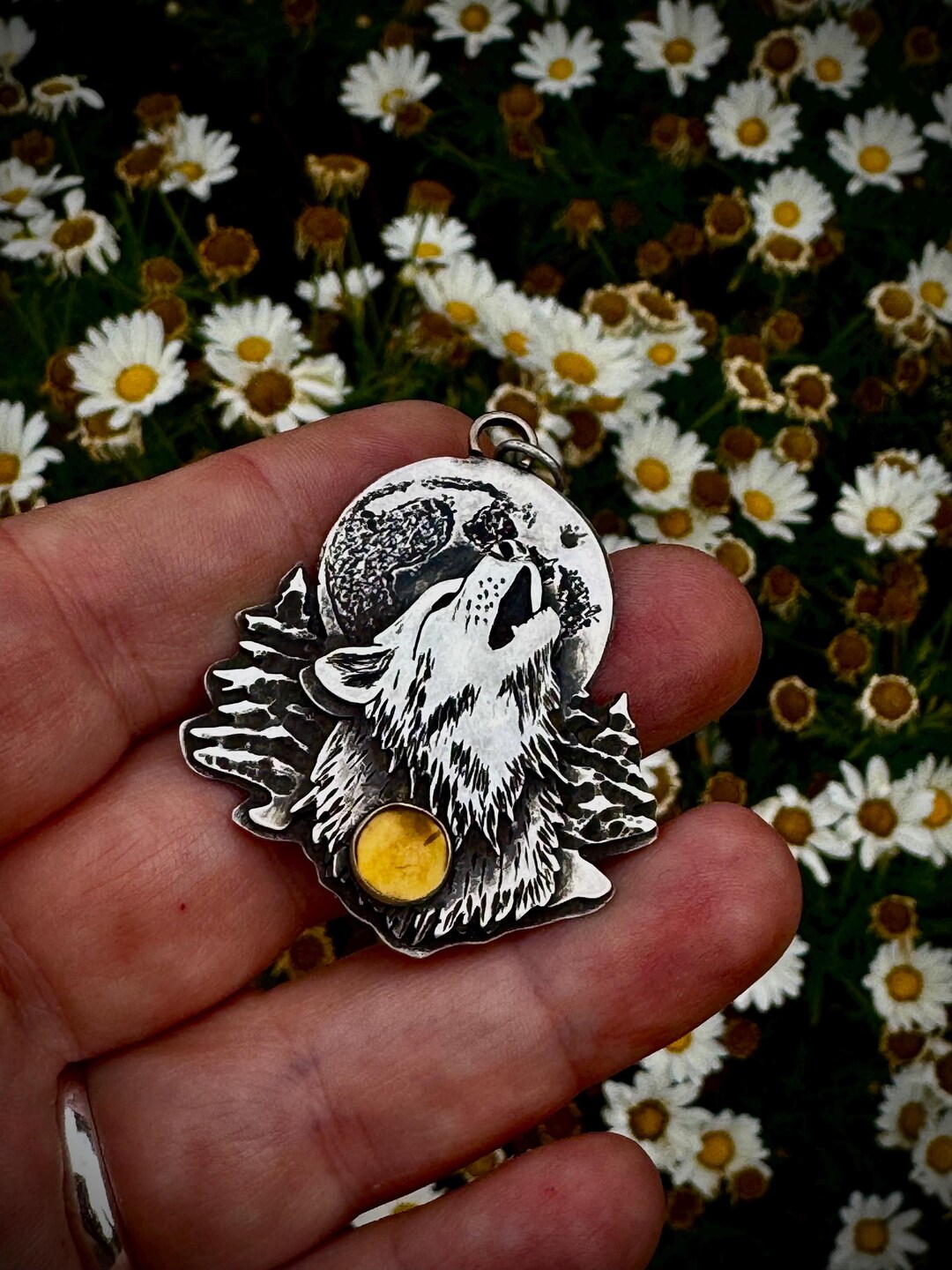 Hand Carved Sterling Silver Wolf Talisman Pendant With Citrine - Etsy