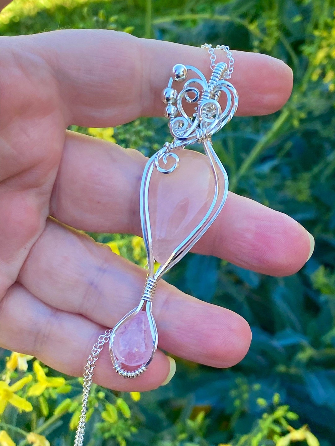 Rose Quartz and Morganite Sterling Silver Pendant - Etsy