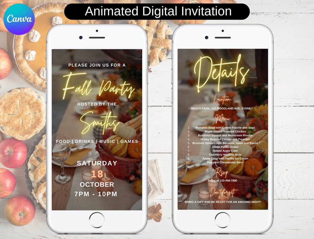 Animated Digital Fall Harvest Party Invitation, Editable Autumn Theme ...