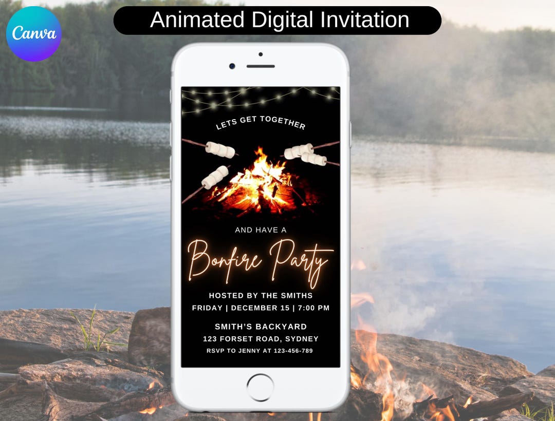 Animated Digital Bonfire Invitation Digital Neon Bonfire Party Invite ...