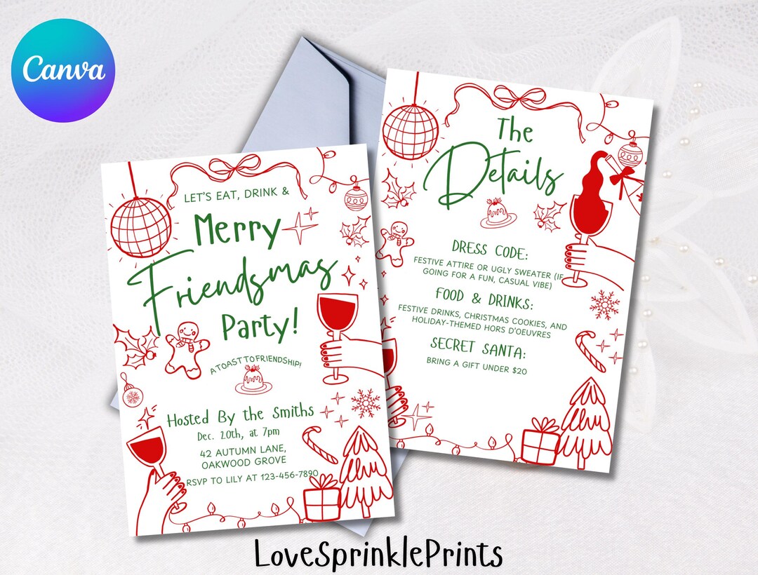 Editable Christmas Party Hand Drawn Invitation Template, Digital ...