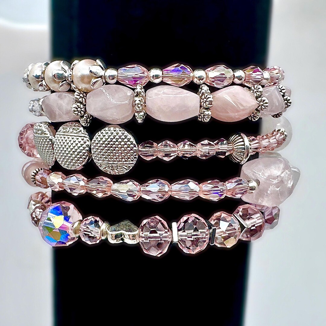 Pink and Silver Wrap Bracelet, Pink Bracelet, Memory Wire Bracelet ...