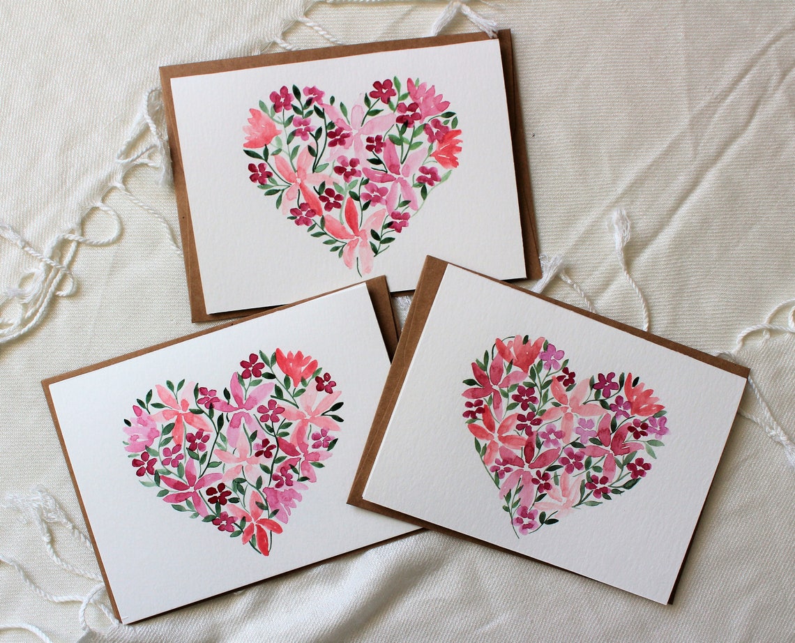 Floral Valentines Card - Floral Heart Card - Floral Mothers Day Card ...
