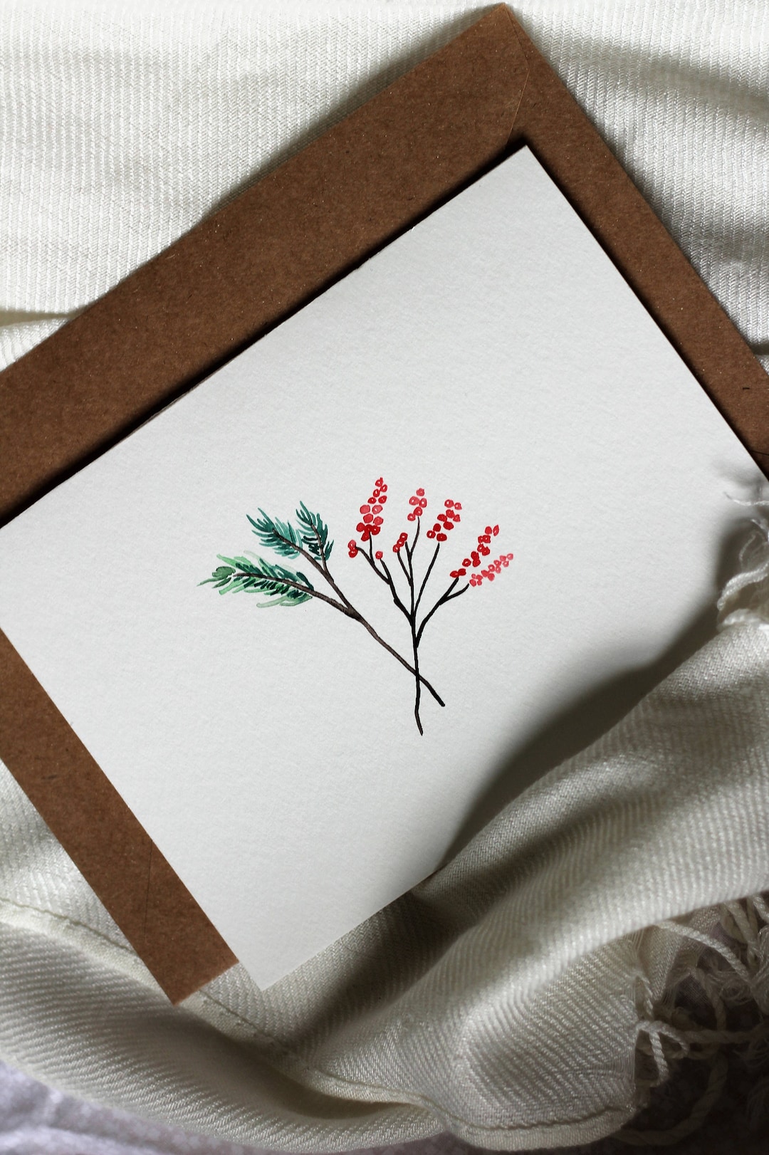 Woodland Christmas Card, Botanical Christmas Card, Holiday Card, Simple ...
