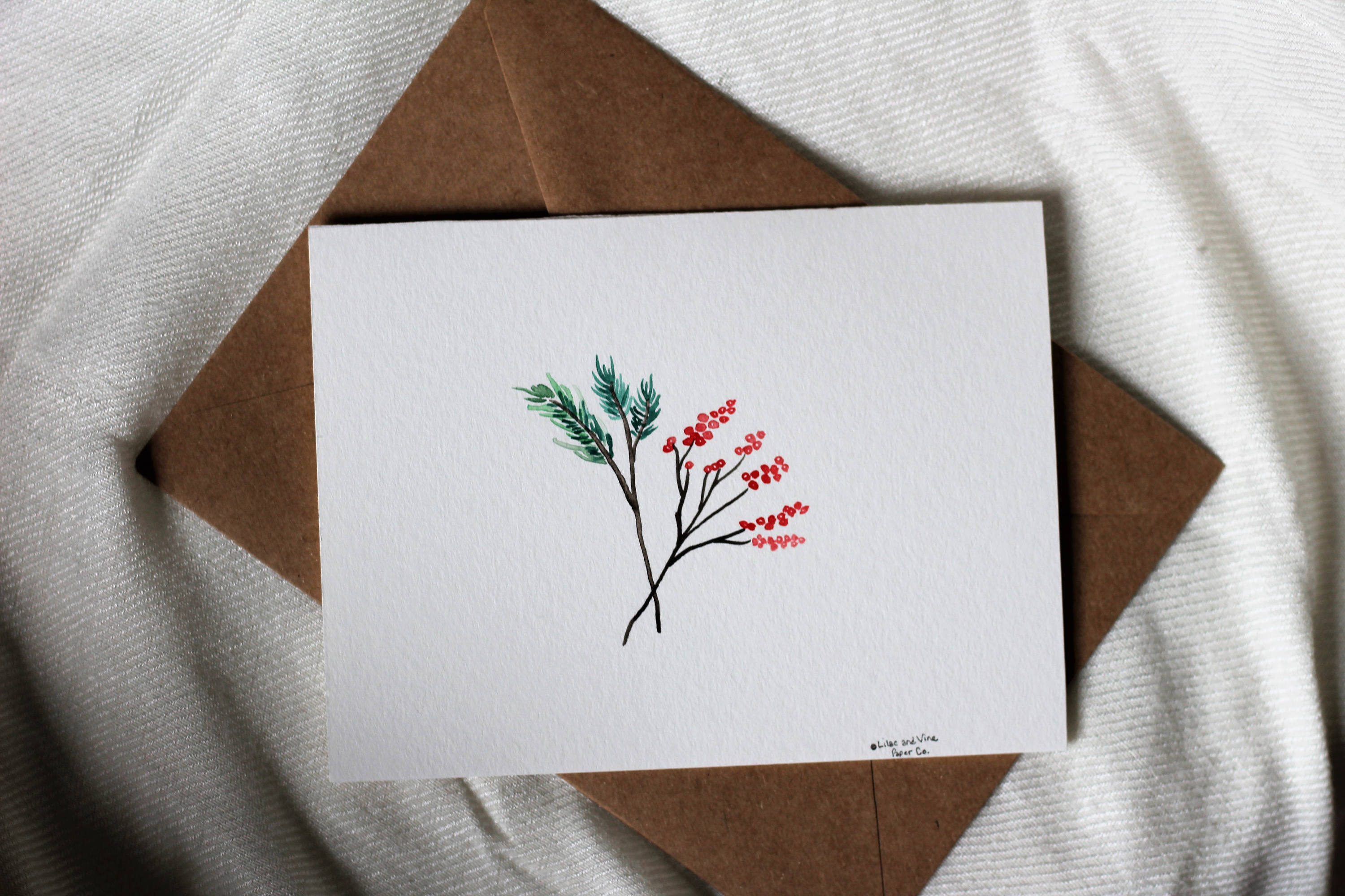 Woodland Christmas Card, Botanical Christmas Card, Holiday Card, Simple ...
