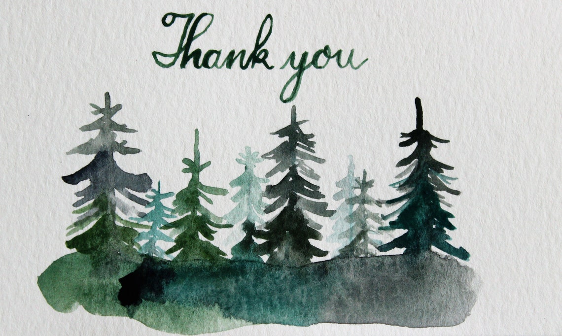Pine Tree Thank You Note, Watercolor Pine Tree Card, Forest Thank You ...