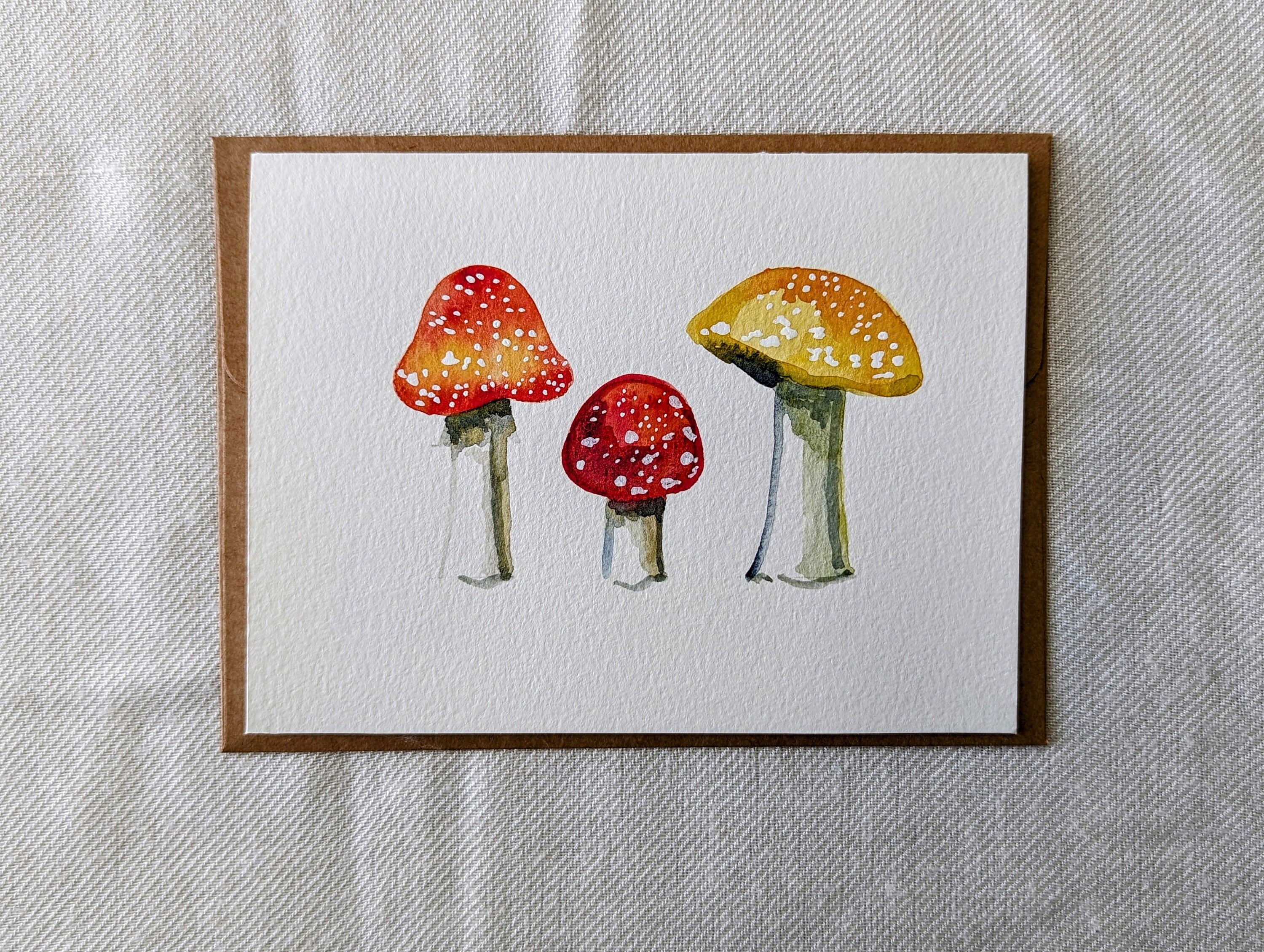 Mushroom Greeting Card, Toadstool Note, Watercolor Mushroom Painting ...