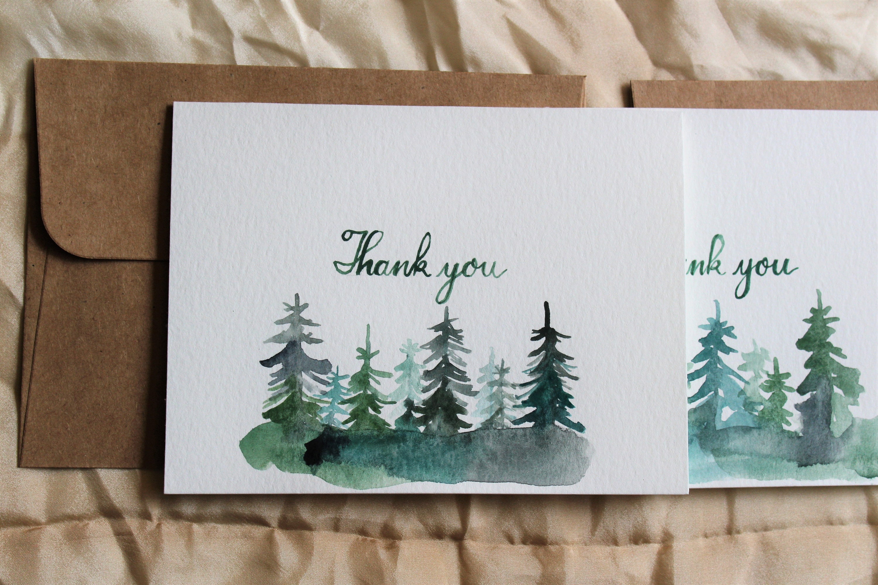 Pine Tree Thank You Note, Watercolor Pine Tree Card, Forest Thank You ...