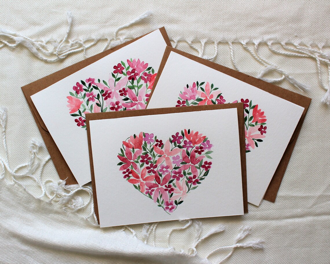Floral Valentines Card - Floral Heart Card - Floral Mothers Day Card ...