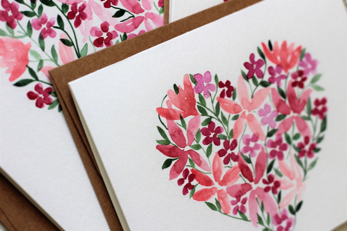 Floral Valentines Card - Floral Heart Card - Floral Mothers Day Card ...