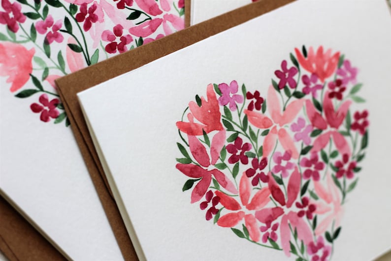 Floral Valentines Card Floral Heart Card Floral Mothers - Etsy