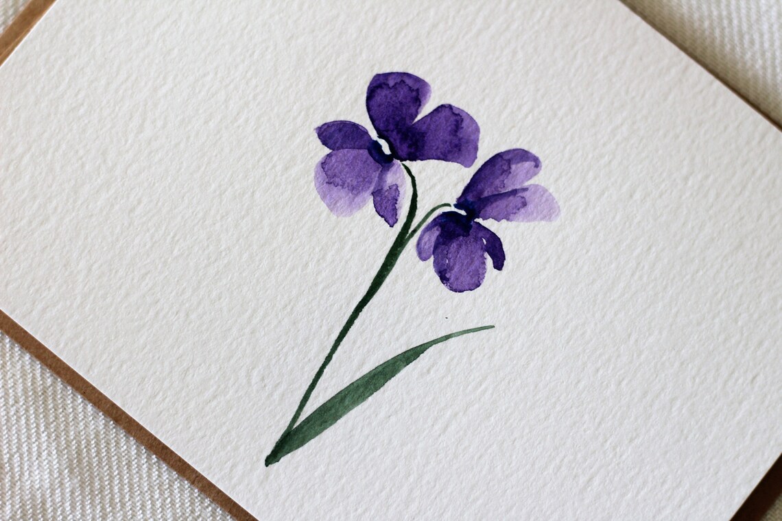 Violet Card Floral Card Floral Watercolor Card Violet | Etsy