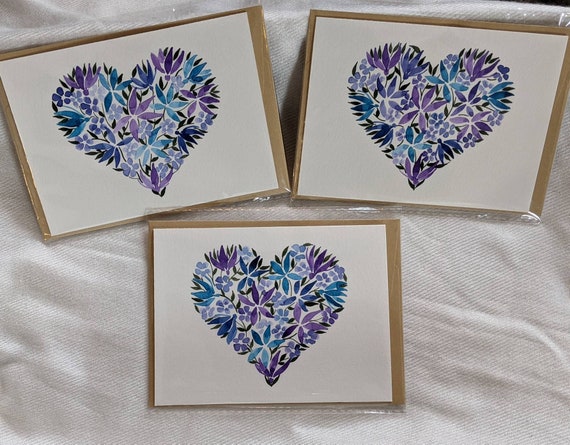 Heart Birthday Card Blue Floral Heart Birthday Card Birthday - Etsy