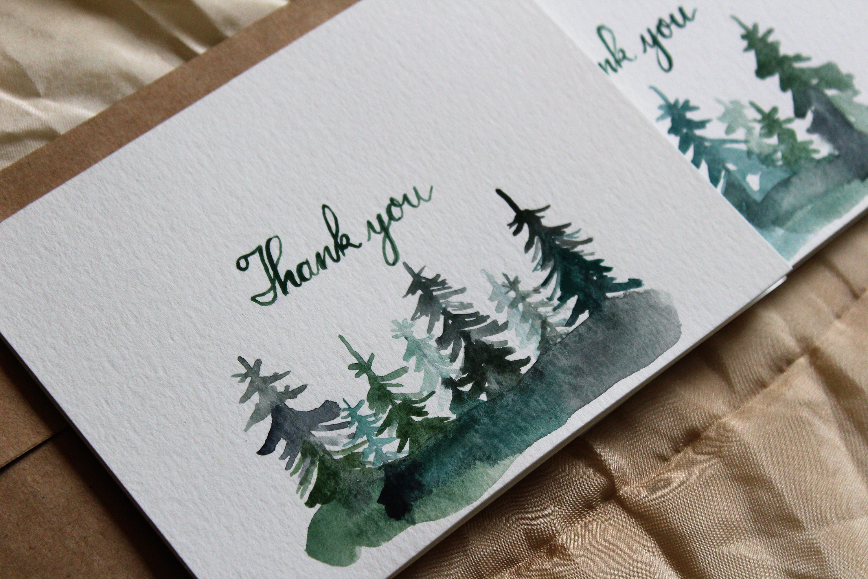 Pine Tree Thank You Note, Watercolor Pine Tree Card, Forest Thank You ...