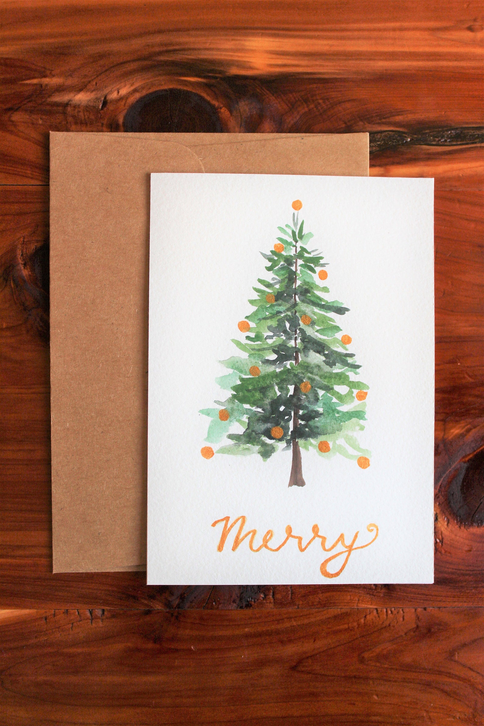 Christmas Tree Card, Christmas Card, Holiday Tree Card, Watercolor ...