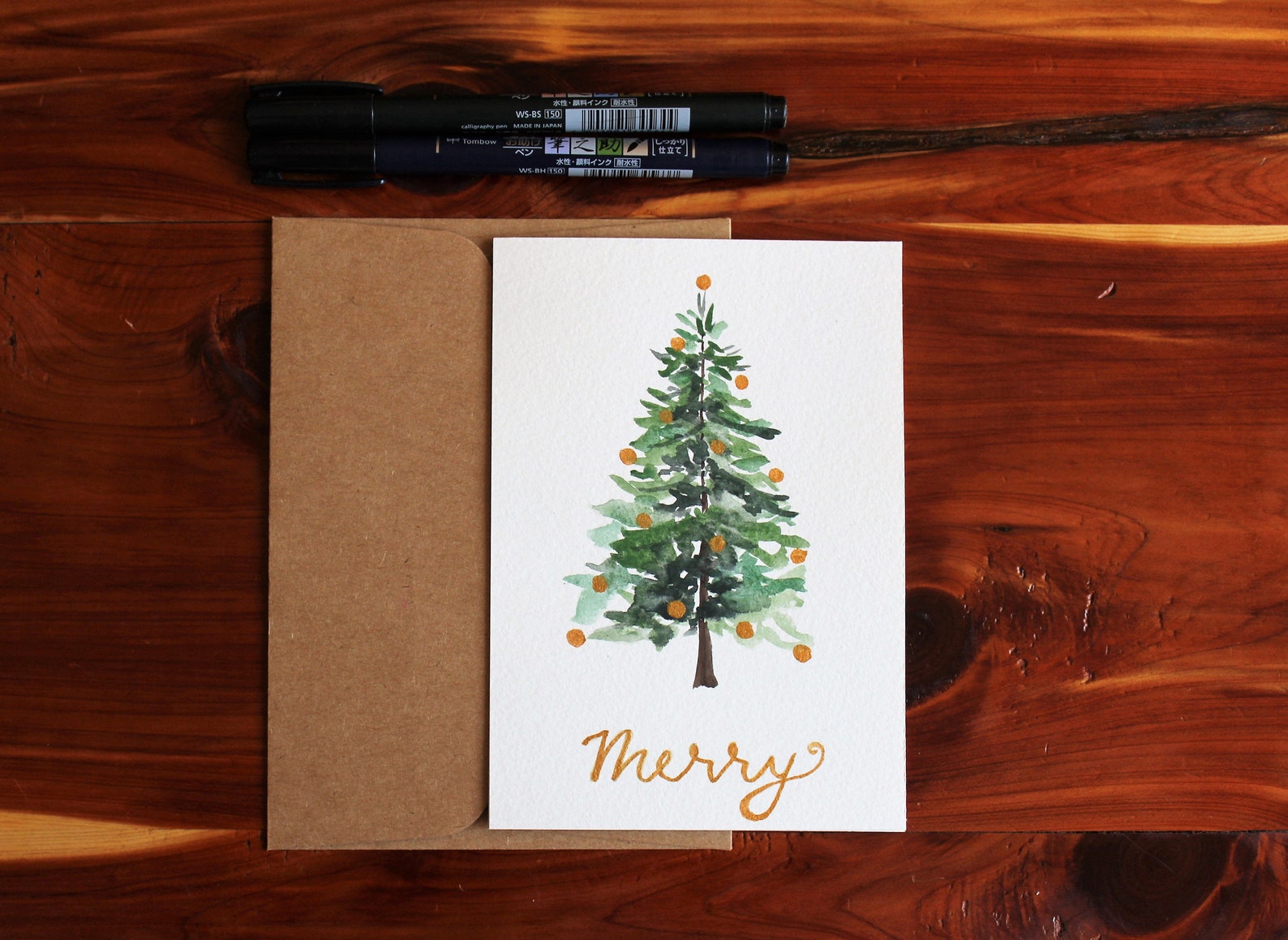 Christmas Tree Card, Christmas Card, Holiday Tree Card, Watercolor ...