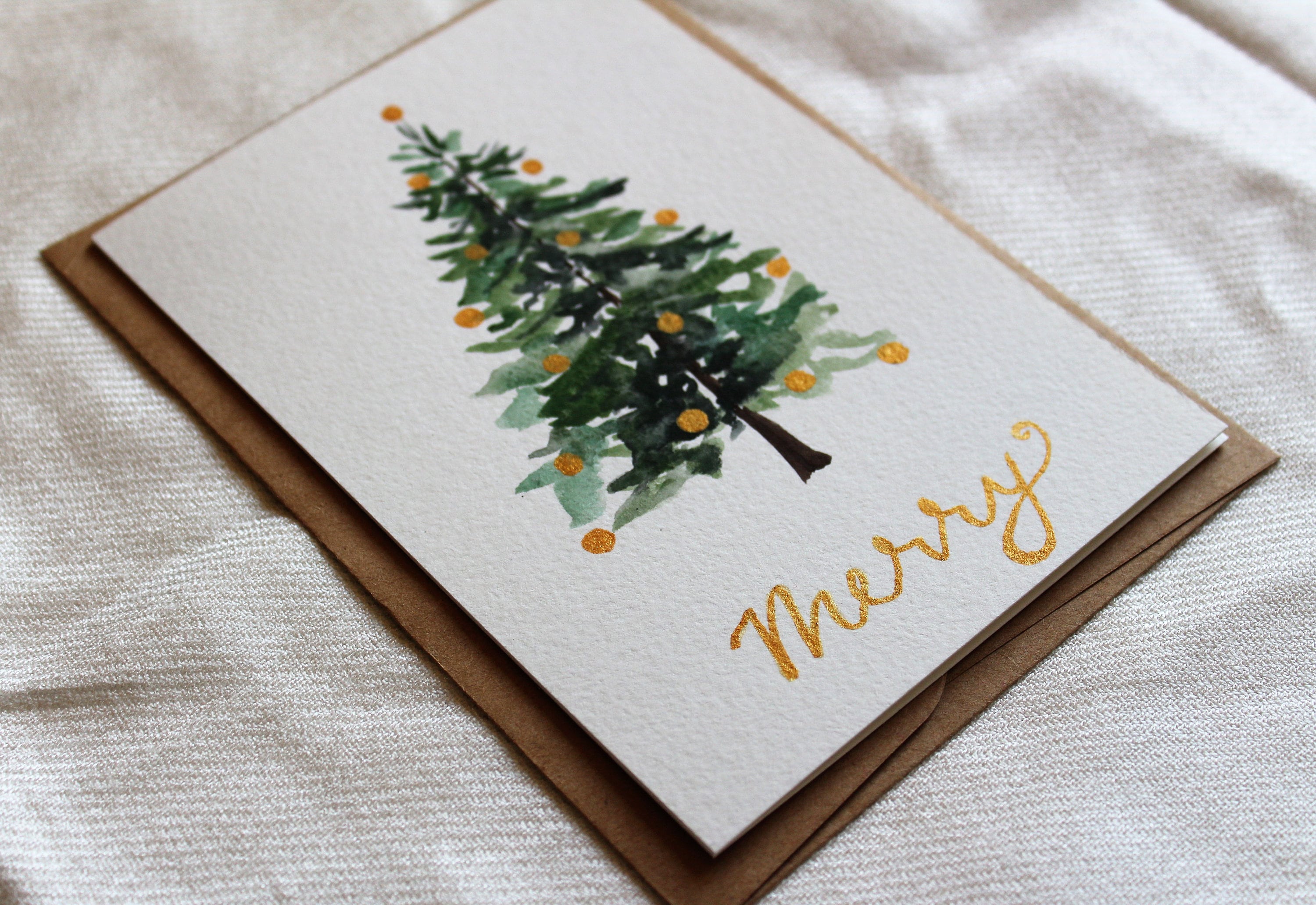 Christmas Tree Card, Christmas Card, Holiday Tree Card, Watercolor ...