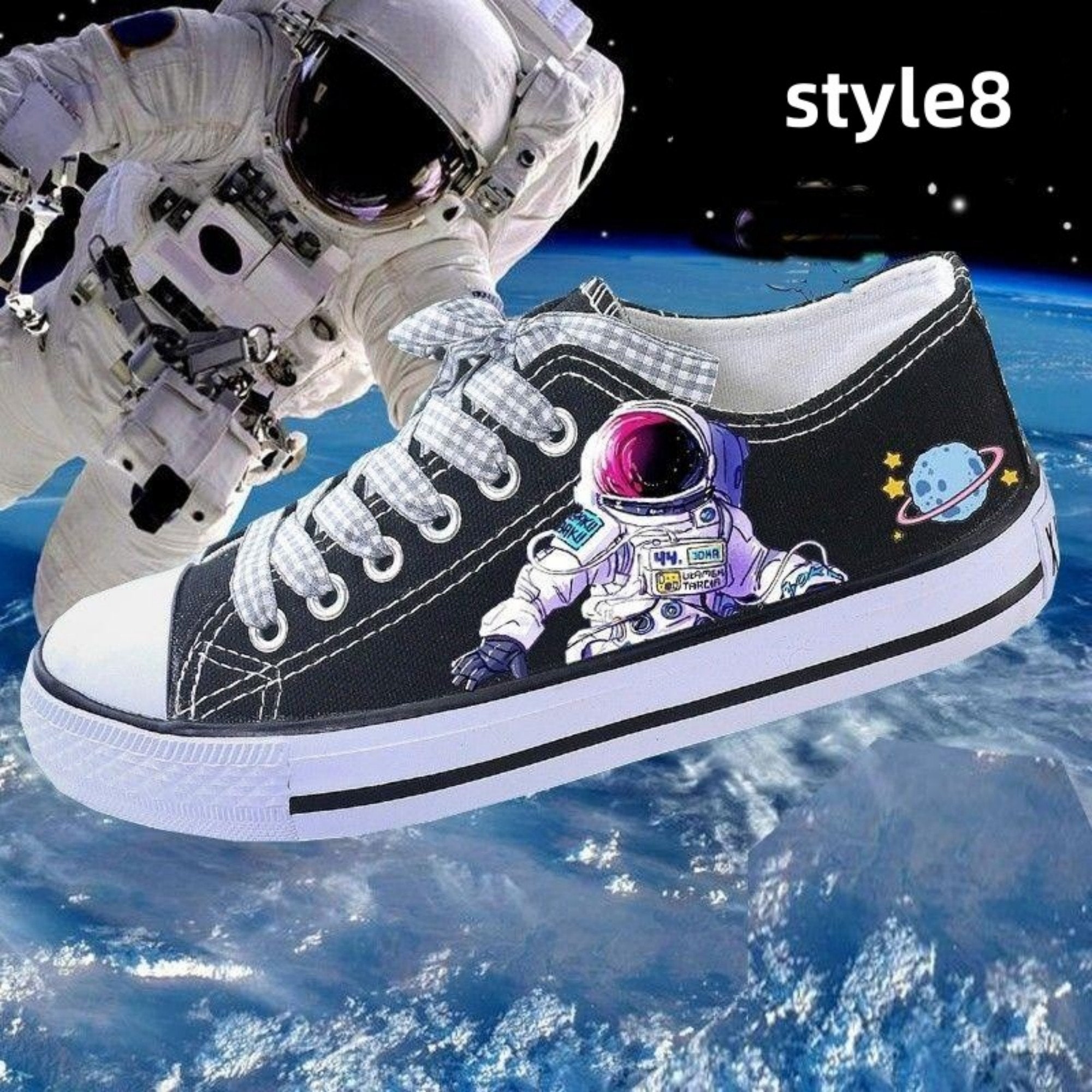 Astronaut Hand-painted Shoesfashion Sneakersuniverse Canvas Shoesgalaxy ...