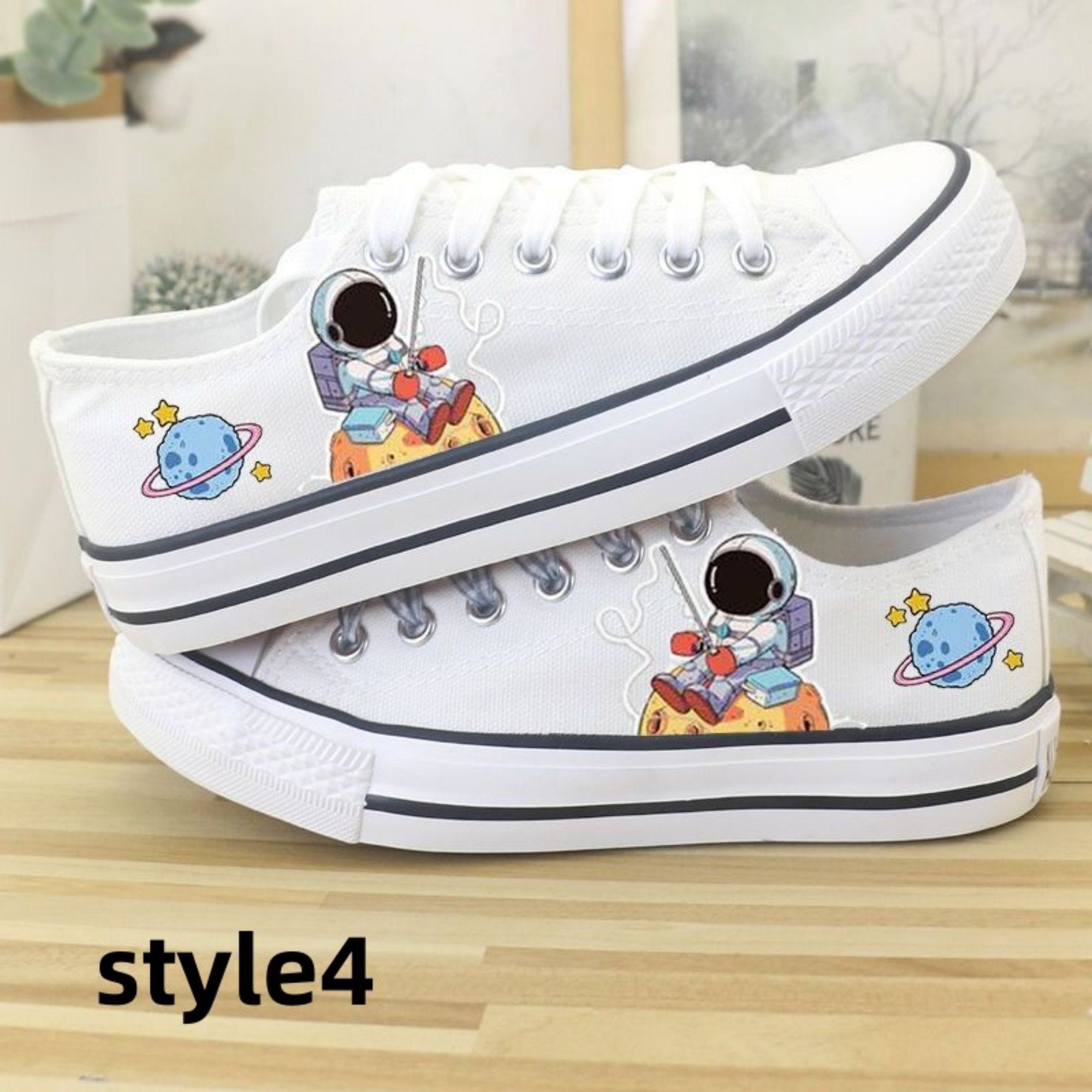 Astronaut Hand-painted Shoesfashion Sneakersuniverse Canvas Shoesgalaxy ...