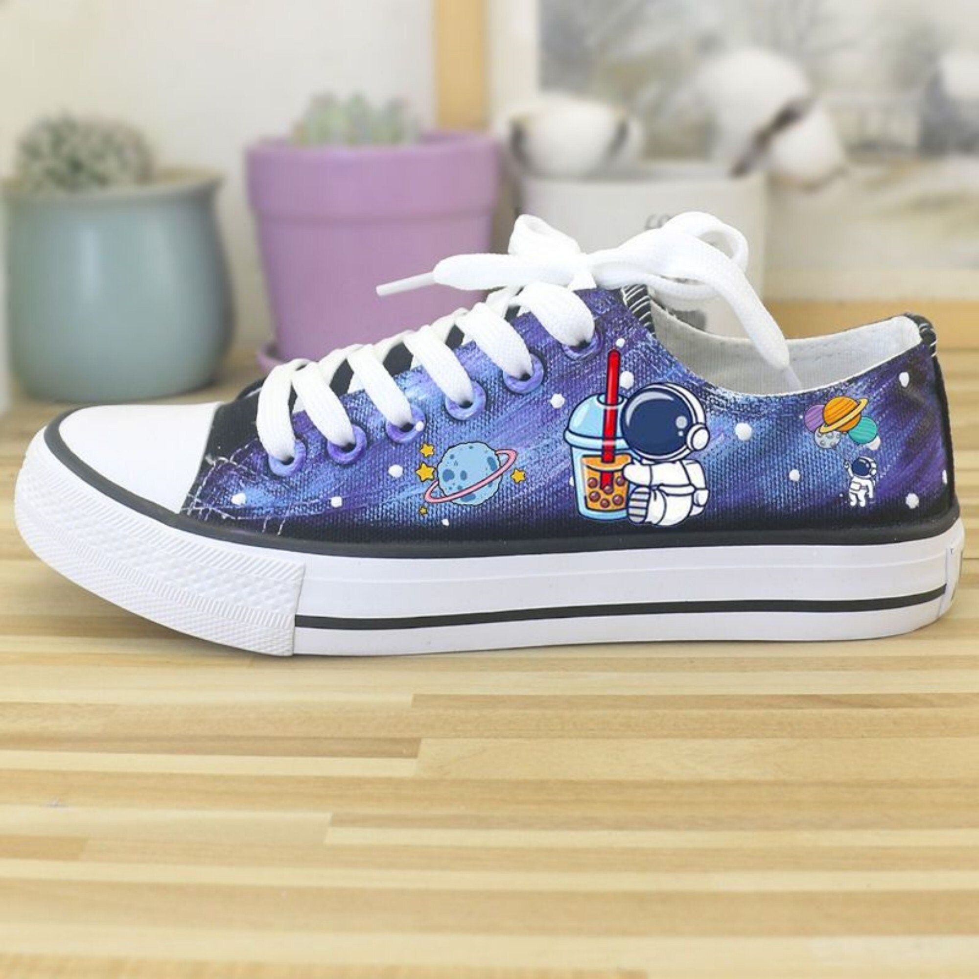 Astronaut Hand-painted Shoesfashion Sneakersuniverse Canvas Shoesgalaxy ...