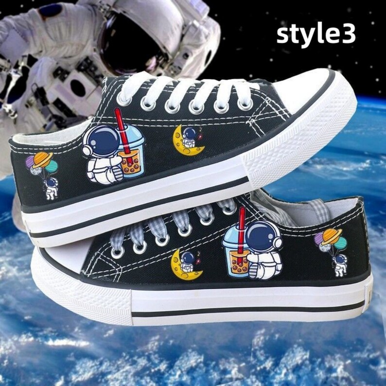 Astronaut Hand-painted Shoesfashion Sneakersuniverse Canvas Shoesgalaxy ...