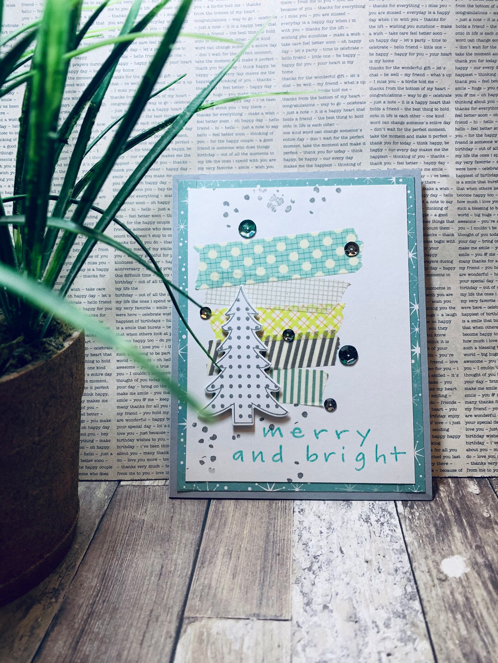 Merry & Bright Christmas Card//handmade Card - Etsy