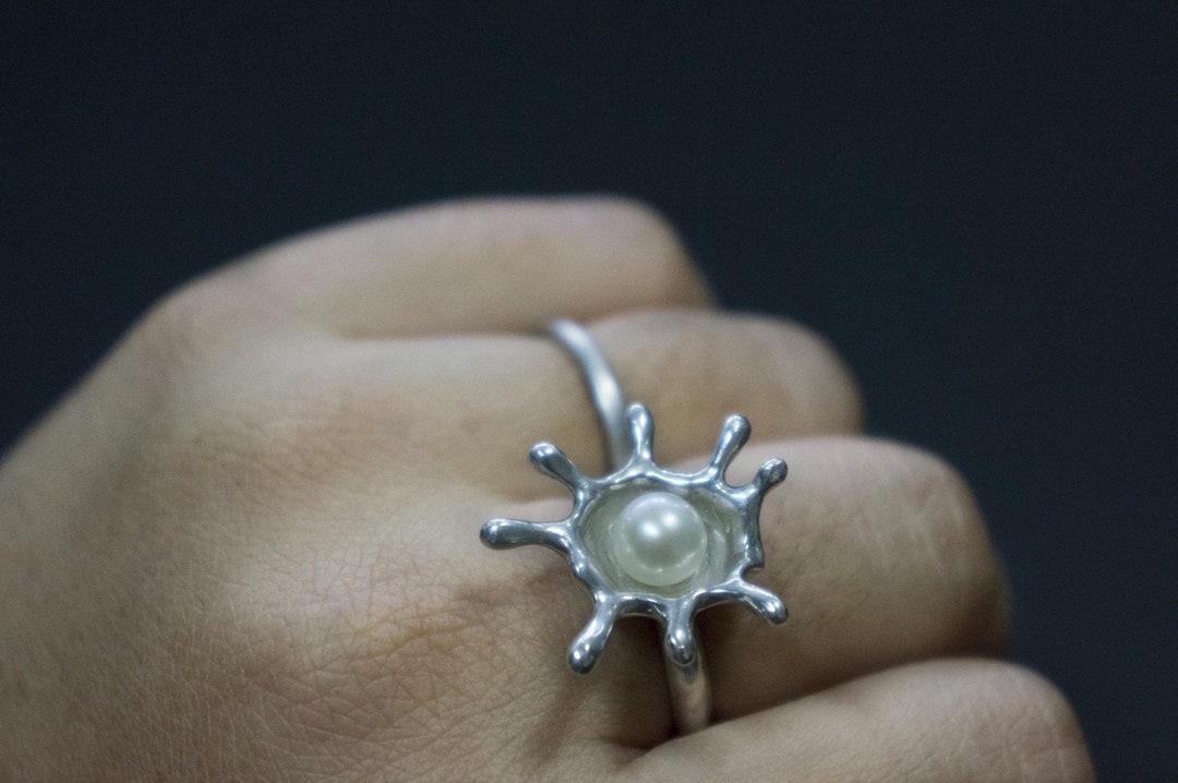 Sterling Silver Water Splash Ring With Freshwater Pearl in Center - Etsy