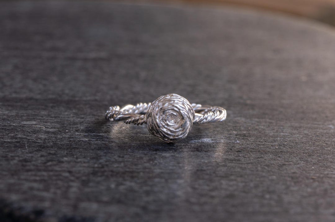 Sterling Silver Ranunculus Floral Ring, Twisted Wire Ring Shank - Etsy