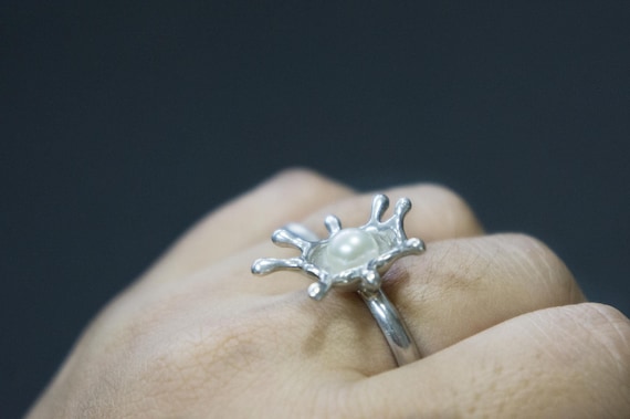 Sterling Silver Water Splash Ring With Freshwater Pearl Gift - Etsy