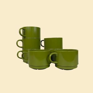 1970s Avocado Green Cups, Set of 7 Vintage 70s Nesting Cups W/ Handles ...
