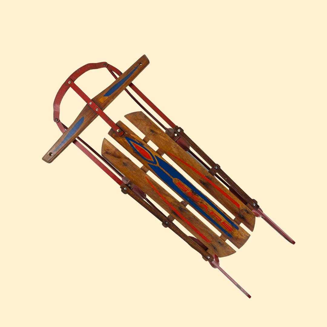 Vintage 1960s Sled, Sears Wood & Metal Red/blue Runner Sled - Etsy