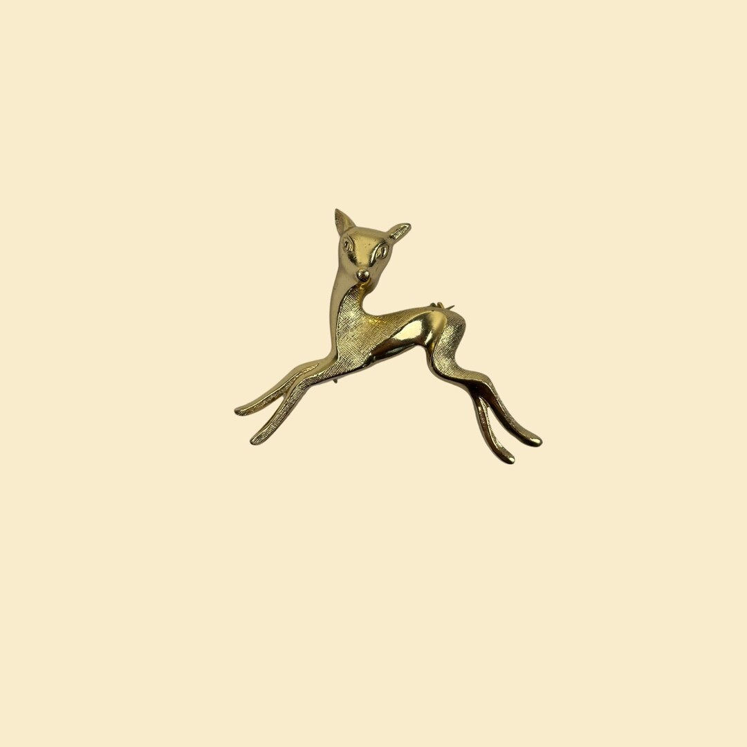 Vintage 80s Gold-toned Deer Pin, 1980s Fawn / Baby Deer Brooch, Made in ...