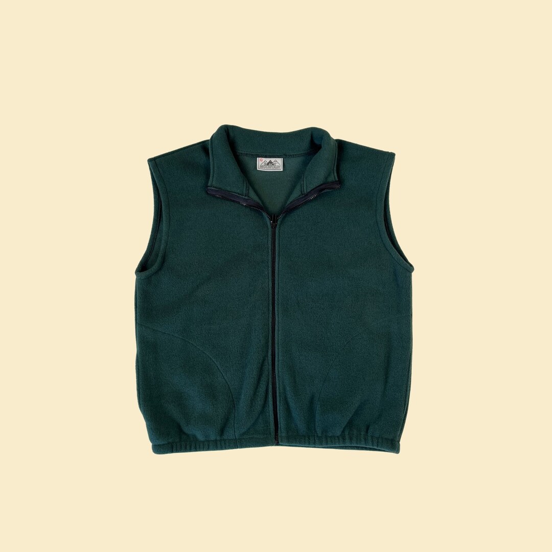 1990s XL Green Fleece Vest by Black Mountain, Vintage 90s Zip up Vest W ...