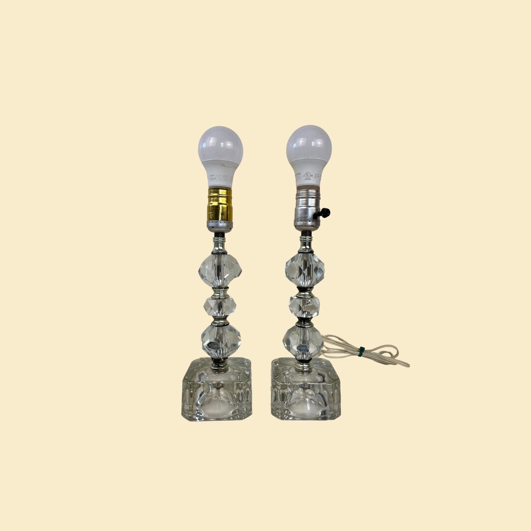 1950s Vintage Crystal Table Lamps, Mid-century Imported Lead Crystal ...