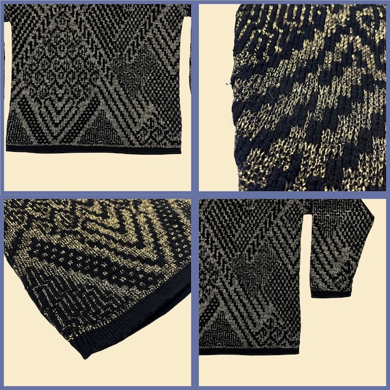 1980s black & gold sweater by Arielle, vintage pullov… - Gem