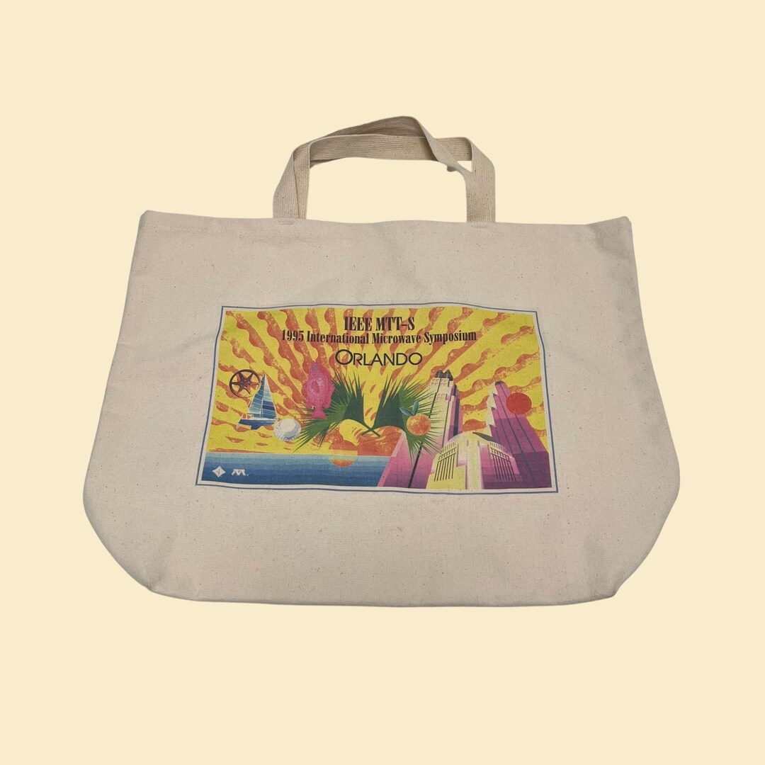 90s Canvas Tote Bag With Beach Graphics & Corporate Logo, Vintage Tote ...