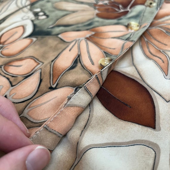 80s abstract satin shirt, vintage women's leaf and fl… - Gem