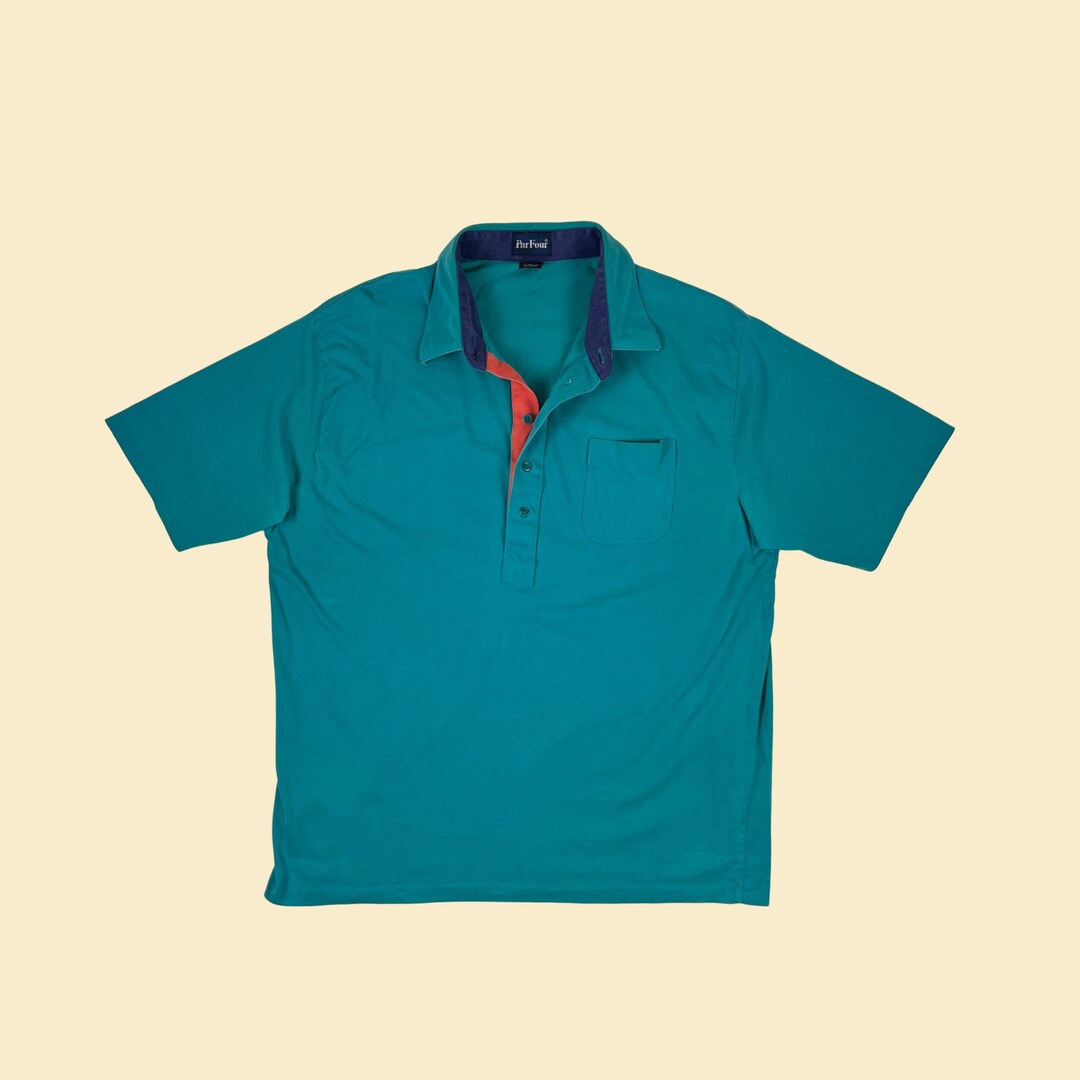 90s XL Teal Polo Shirt by Par Four, Vintage Teal/pink/purple 5 Button ...